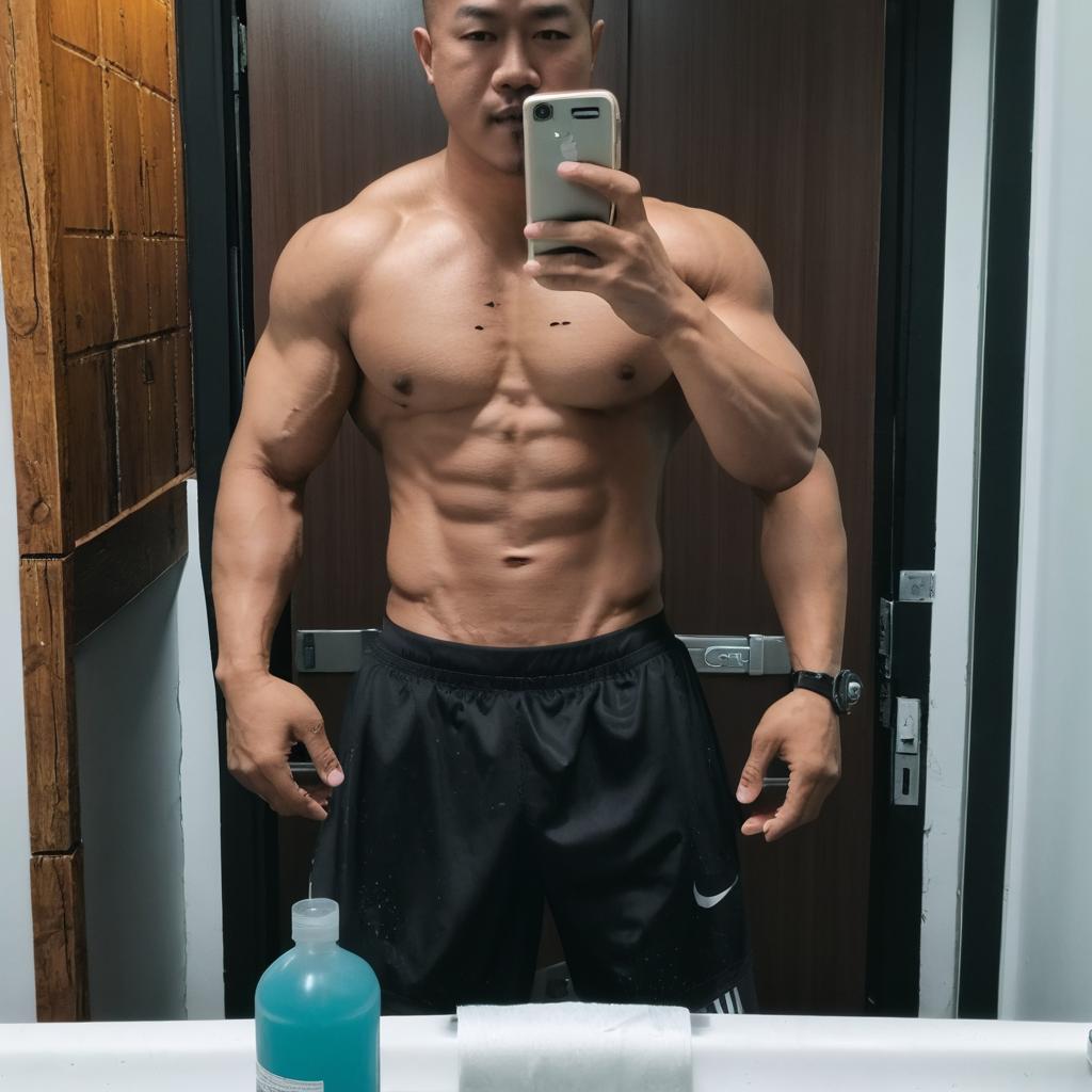 Confidently Sculpted: A Captivating Male Figure in a Modern Bathroom