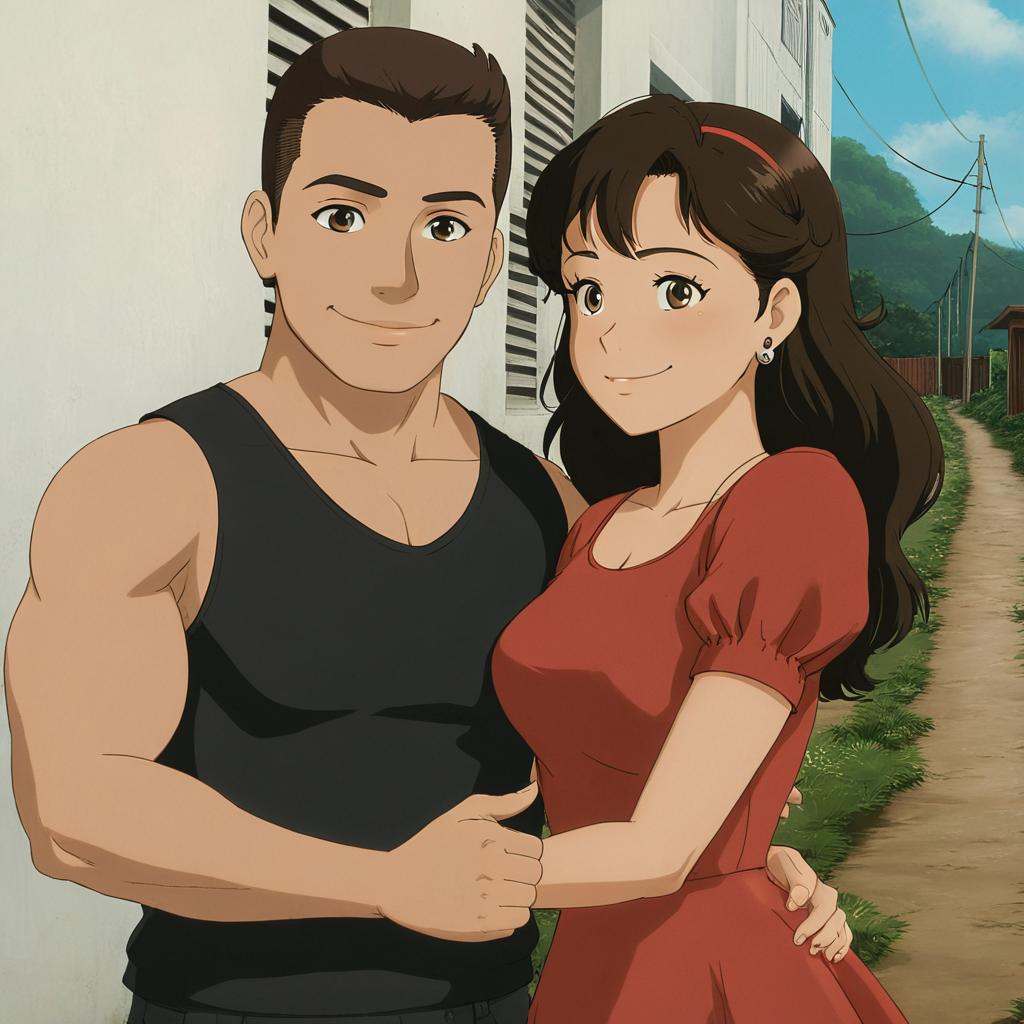 Charming Outdoor Embrace: A Realistic Couple Photograph