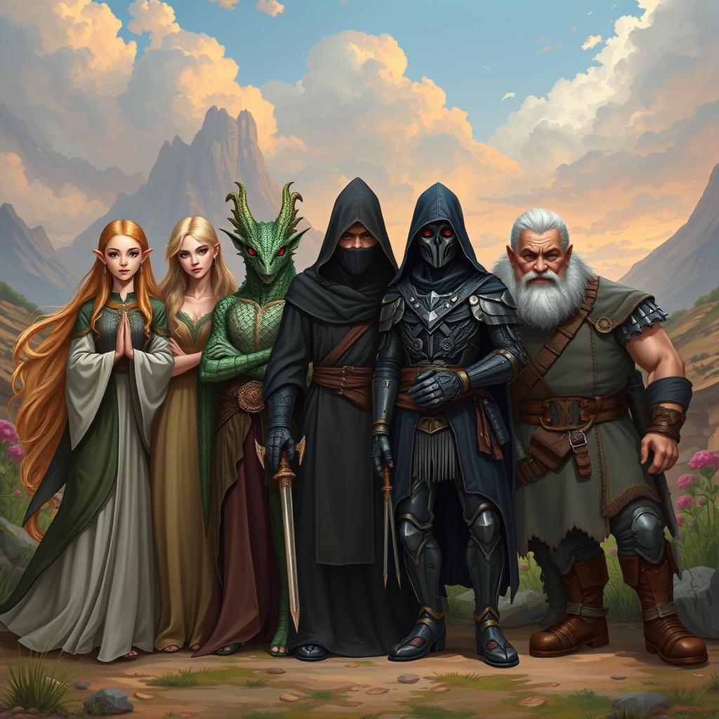 Epic DnD Group Photo: Diverse Characters in a Fantasy Adventure