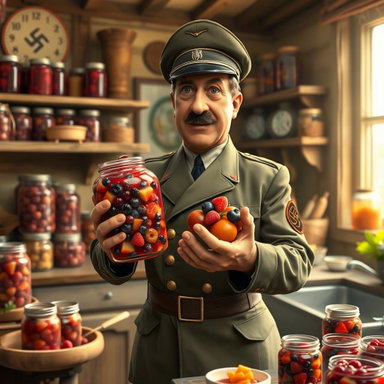 Whimsical Historical Character in a Rustic Kitchen | Idyllic AI