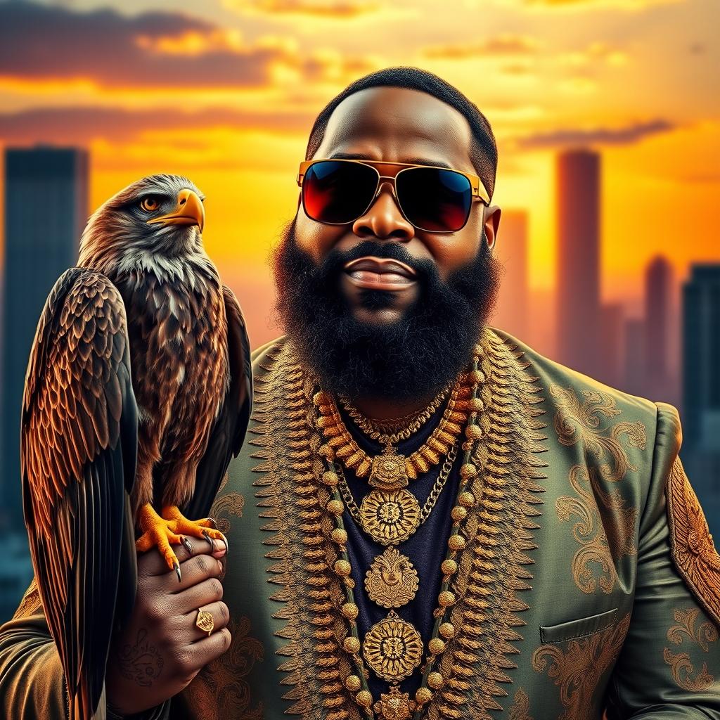 Confident Rick Ross Portrait with Majestic Eagle | Idyllic AI