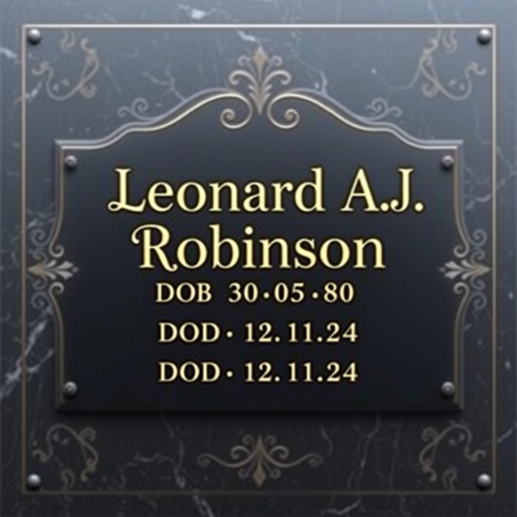 Elegant Tomb Plaque Design for Leonard A.J. Robinson | Idyllic