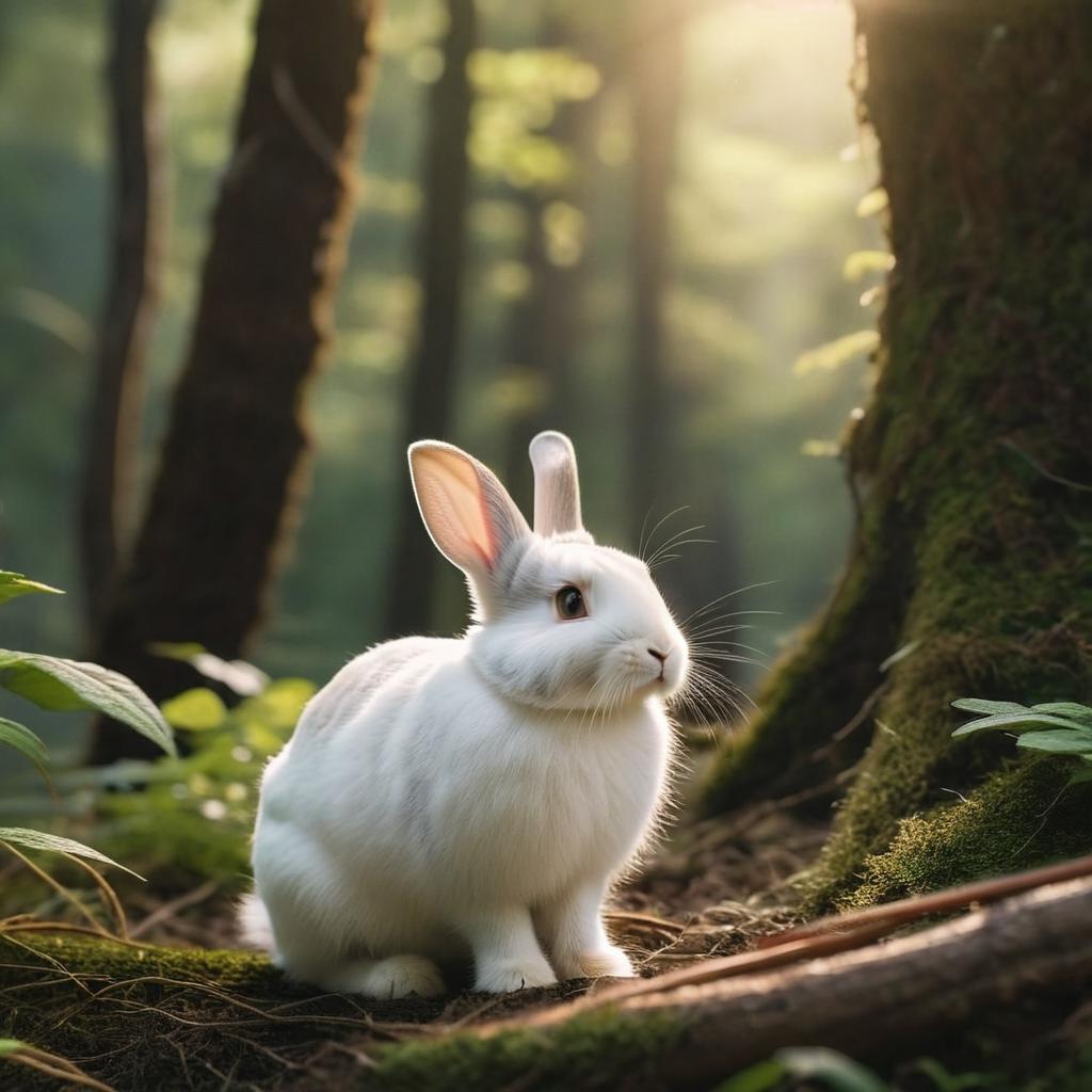 Curious Rabbit in a Serene Forest Scene