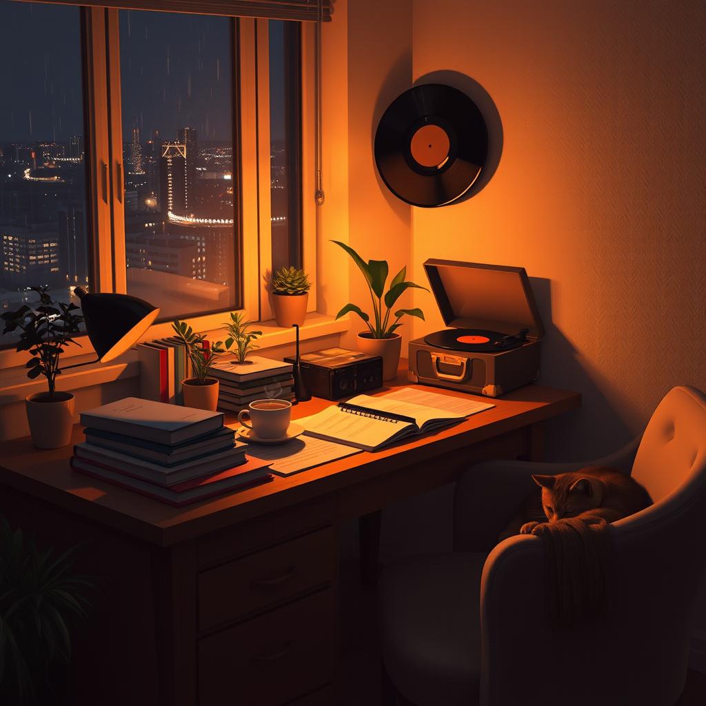 Cozy Lofi Study Scene: Tranquil Ambiance for Studying or Relaxing