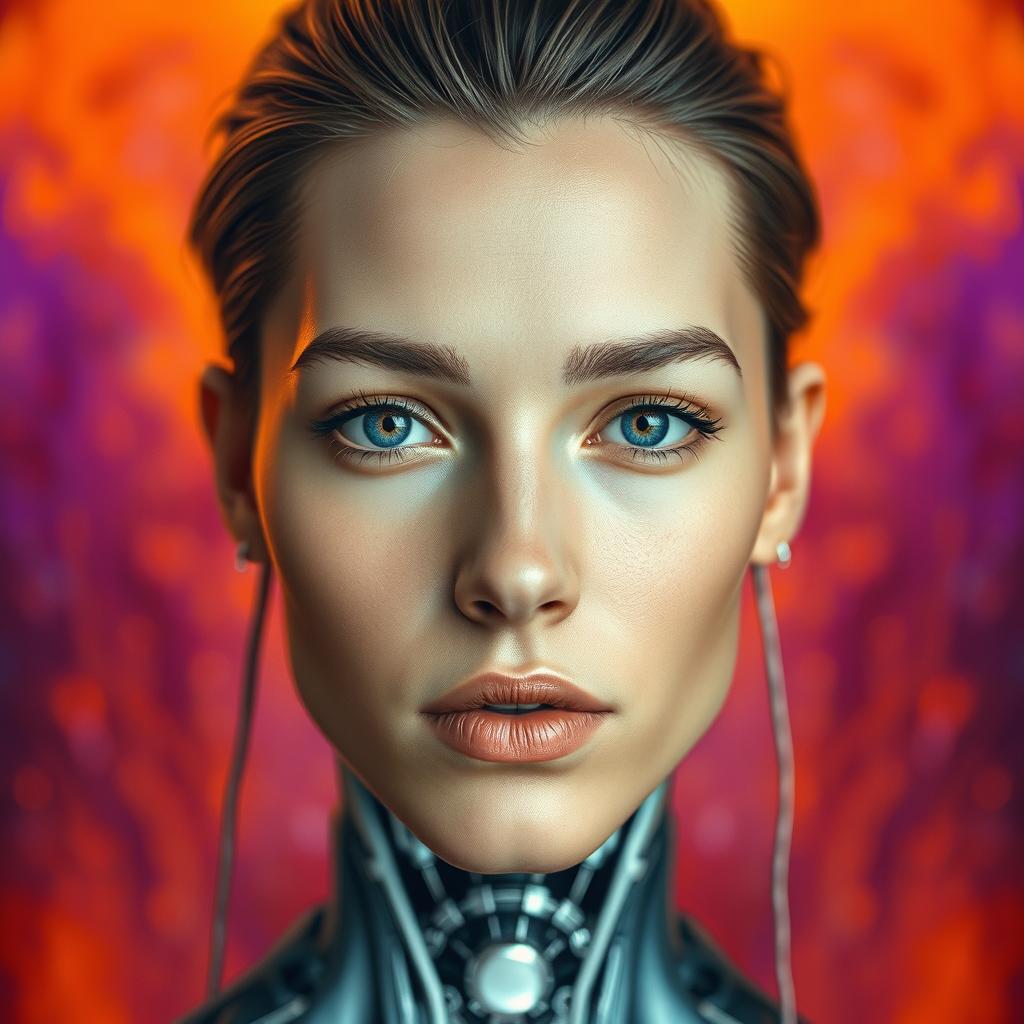 Futuristic Half-Human Half-Robot Face - Hyper-Realistic Art