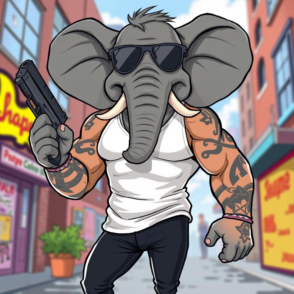 Larry the Stylish Elephant: Fierce Cartoon Illustration