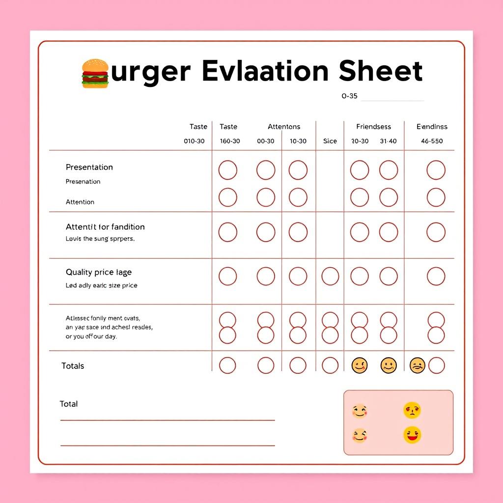 Ultimate Hamburger Evaluation Sheet: Modern Design & Comprehensive Criteria