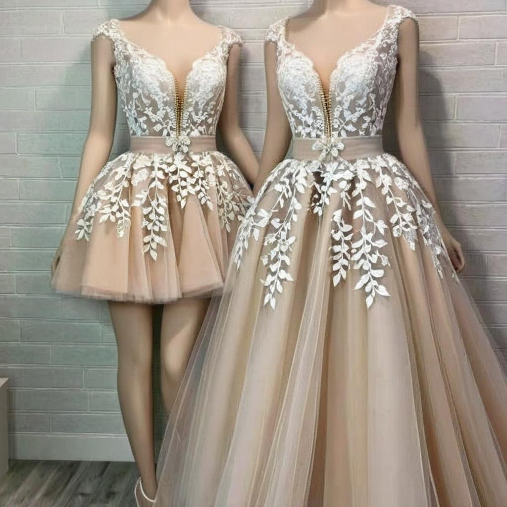 Elegant Floral Embroidery Dresses with Tulle Overlay