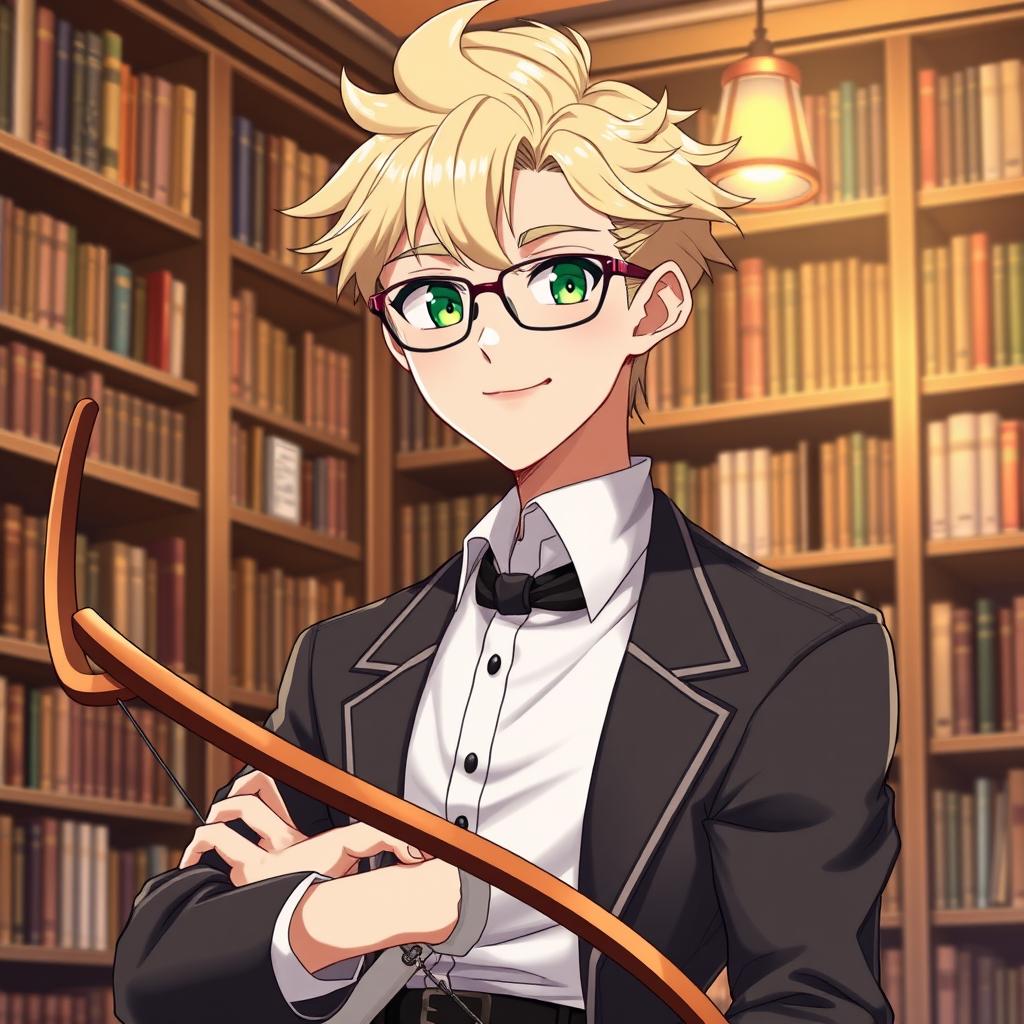 Anime-Style Illustration of a Charismatic Librarian
