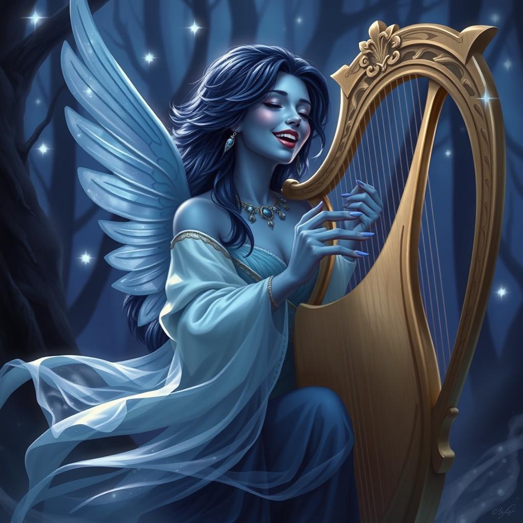 Enchanting Air Genasi Bard: A Celestial Performance in Twilight