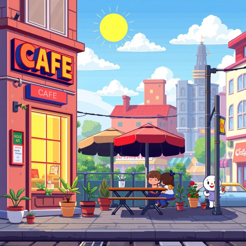 Charming Pixel Art Cafe Scene - Cozy Urban Vibes