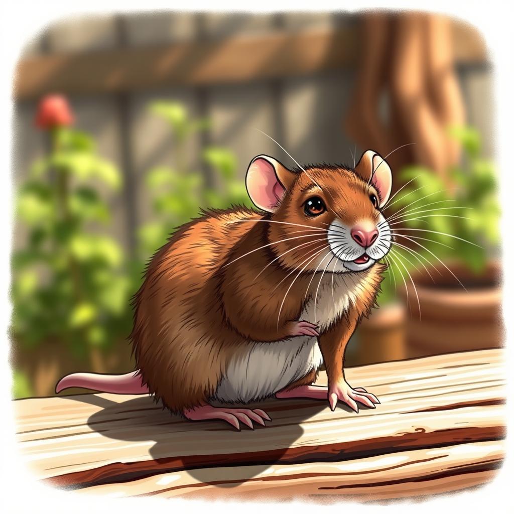 Realistic Illustration of a Brown Rat on Rustic Wood