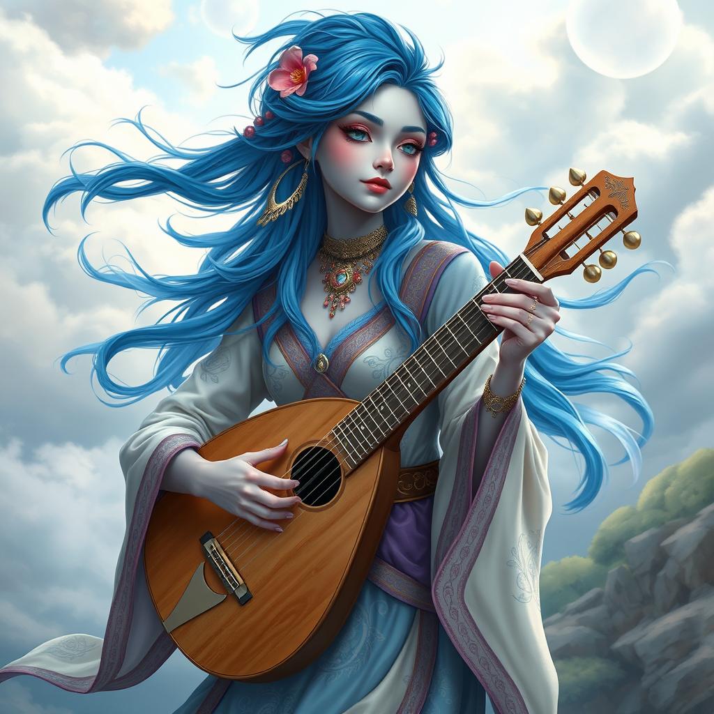 Enchanting Air Genasi Bard: A Vision of Ethereal Beauty
