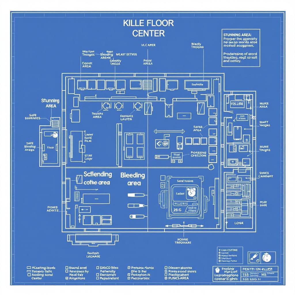 Architectural Blueprint of a Meat Processing Center Kill Floor