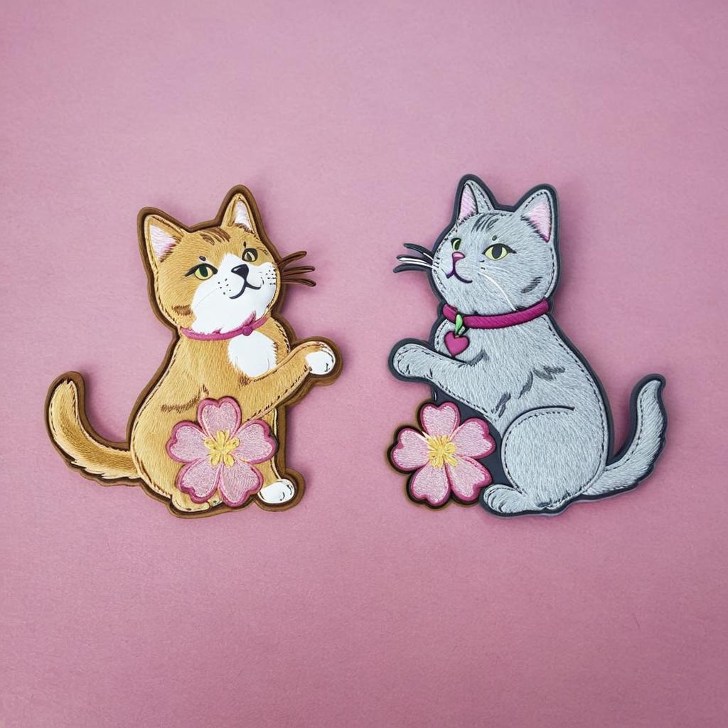 Playful Cat Embroidered Patch Design - Adorable Twin Decoration