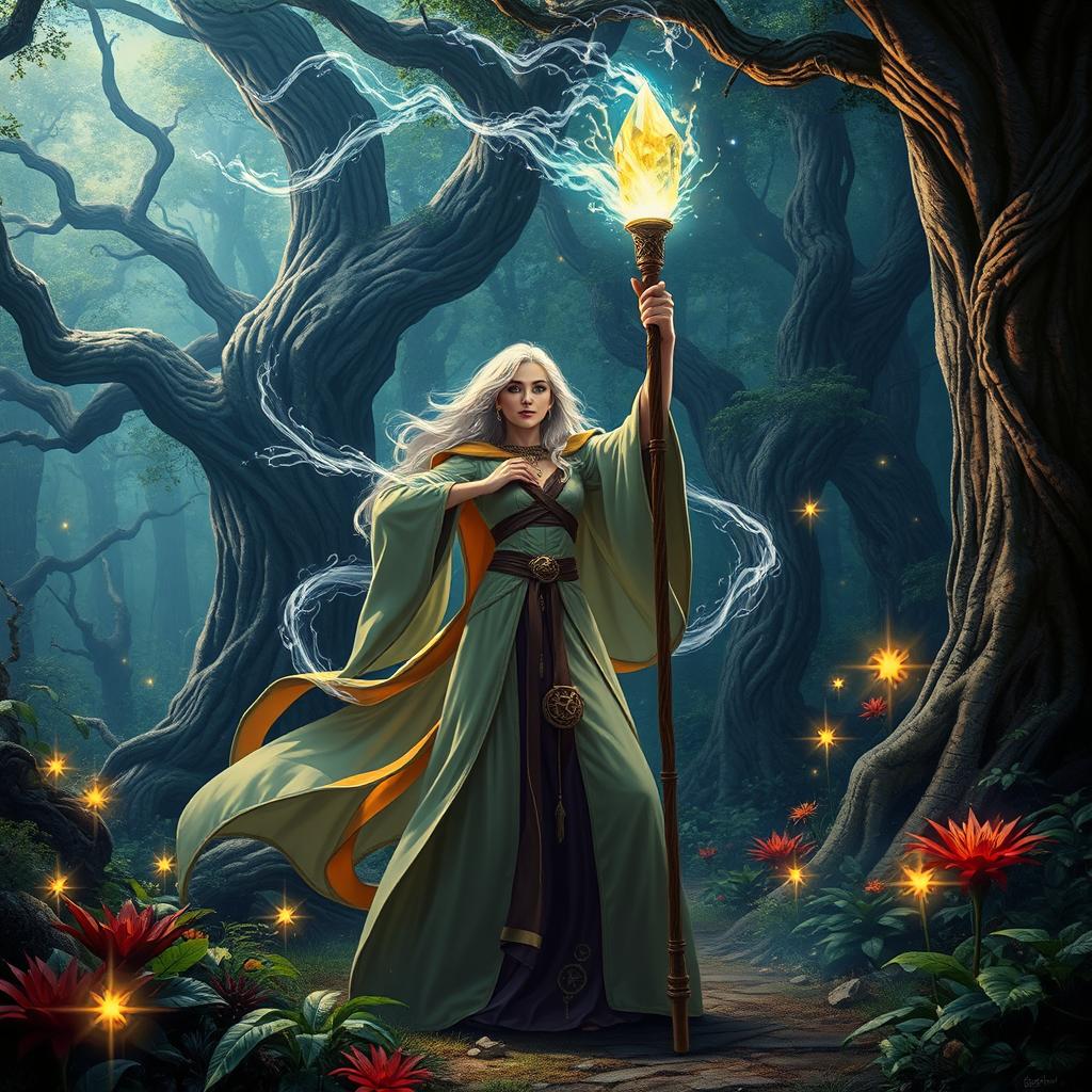 Enchanting Teleportation Spell by a Powerful Sorceress in a Mystical Forest