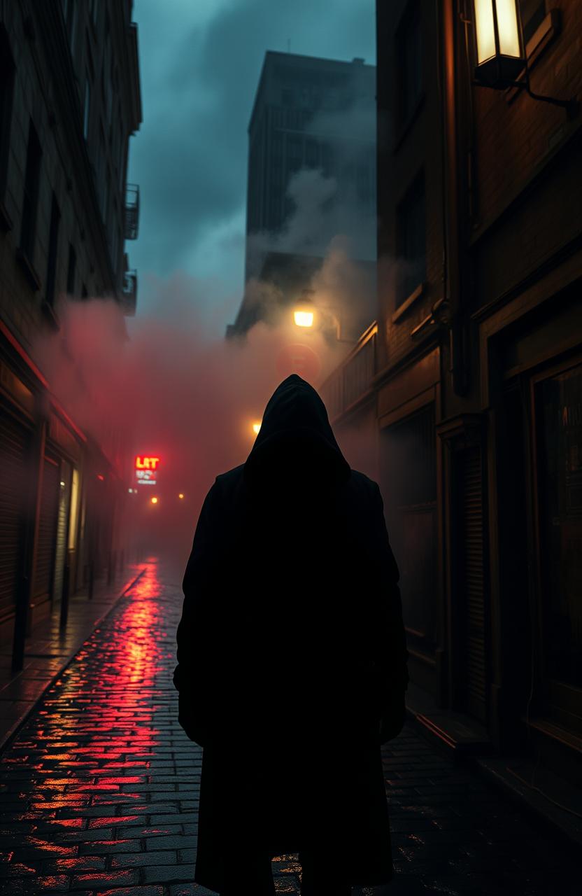 Chilling Thriller Scene: The Shadowy Figure in an Abandoned Alley