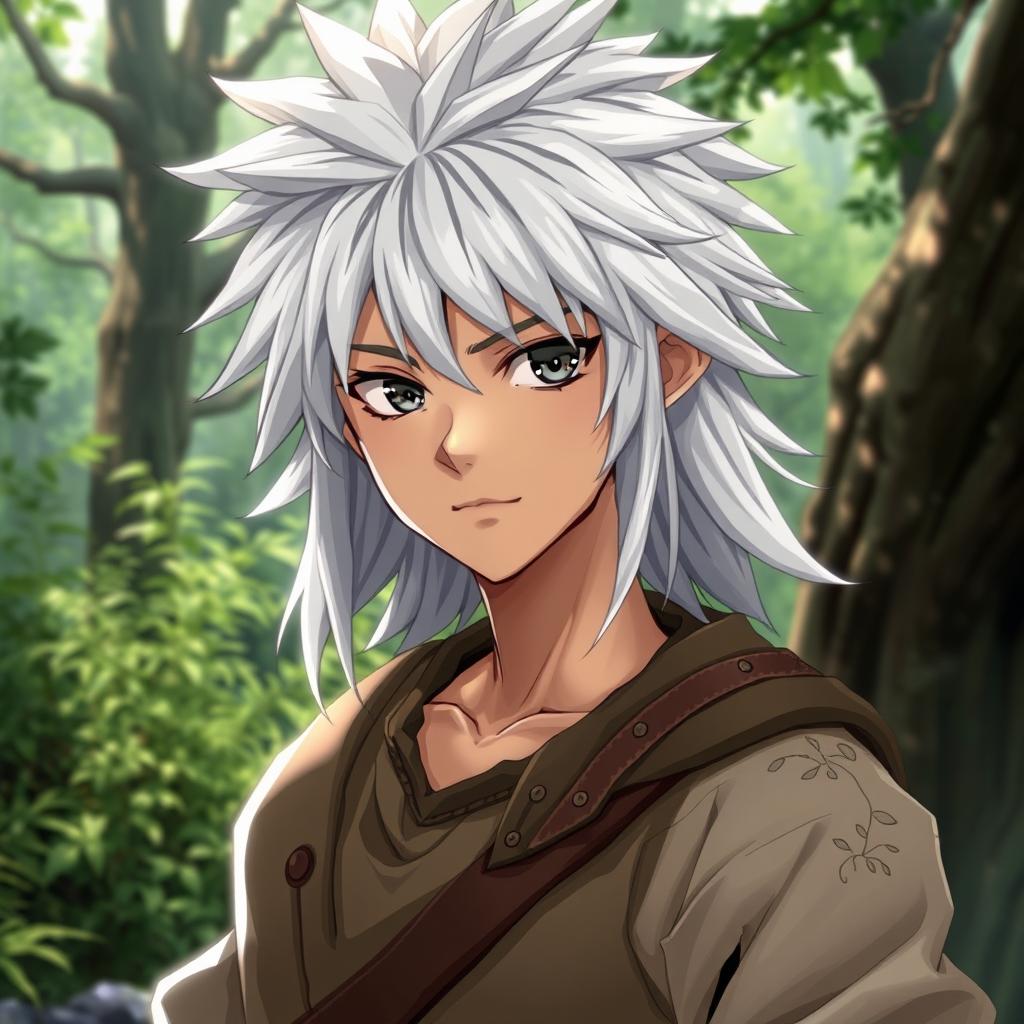 Primitive Anime Character Design with Striking White Hair