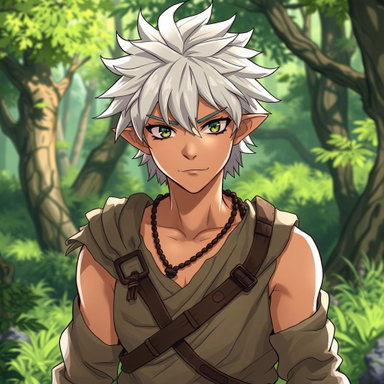 Primitive Anime Character Design with Striking White Hair