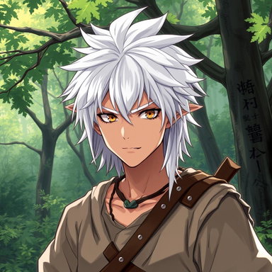 Primitive Anime Character Design with Striking White Hair