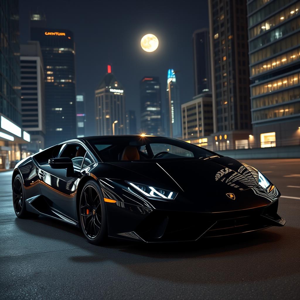 Striking Lamborghini Huracan in Vantablack: A Nighttime Urban Masterpiece