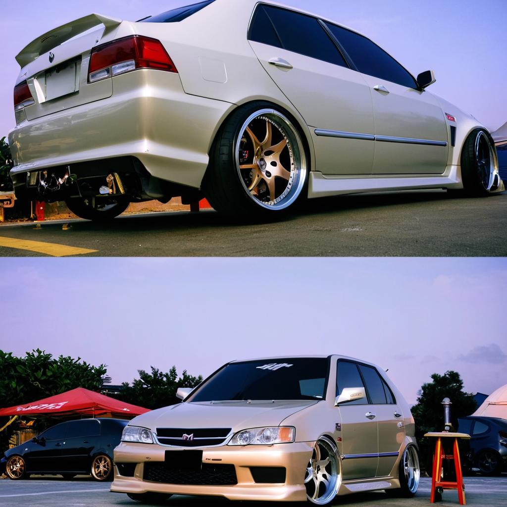 Stylish Silver JDM Tuning Car at Gas Station: Automotive Culture