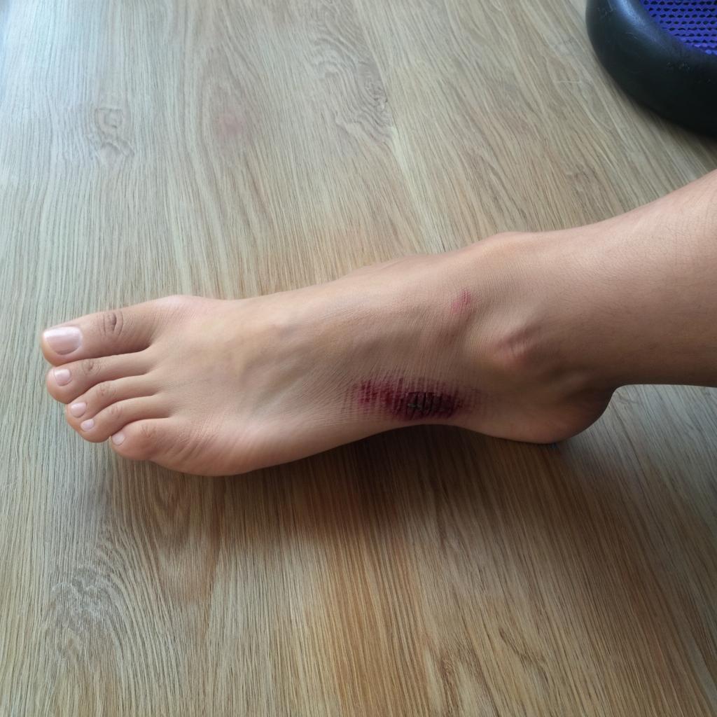 Injury Alert: Swollen Ankle with Fresh Wound | Realistic AI Image