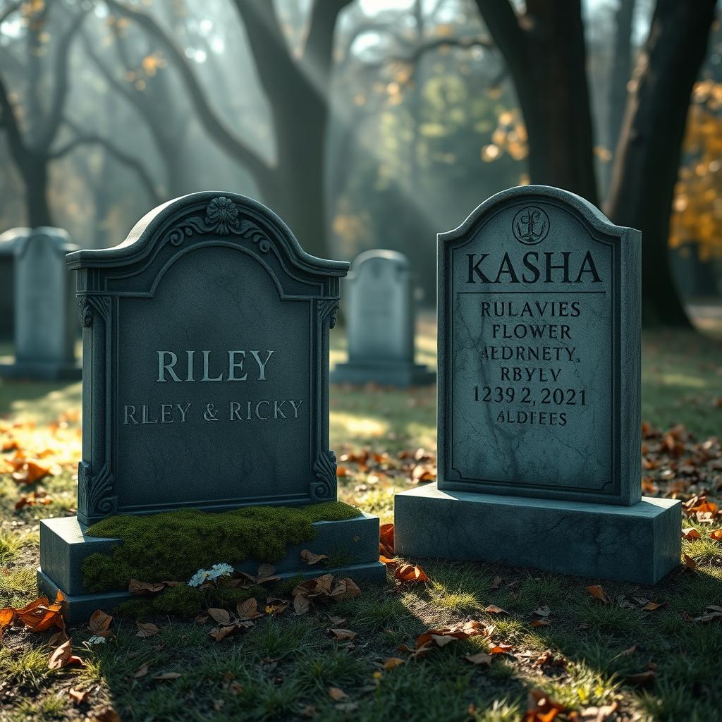 Eerie Yet Serene Cemetery Scene with Ornate Gravestones