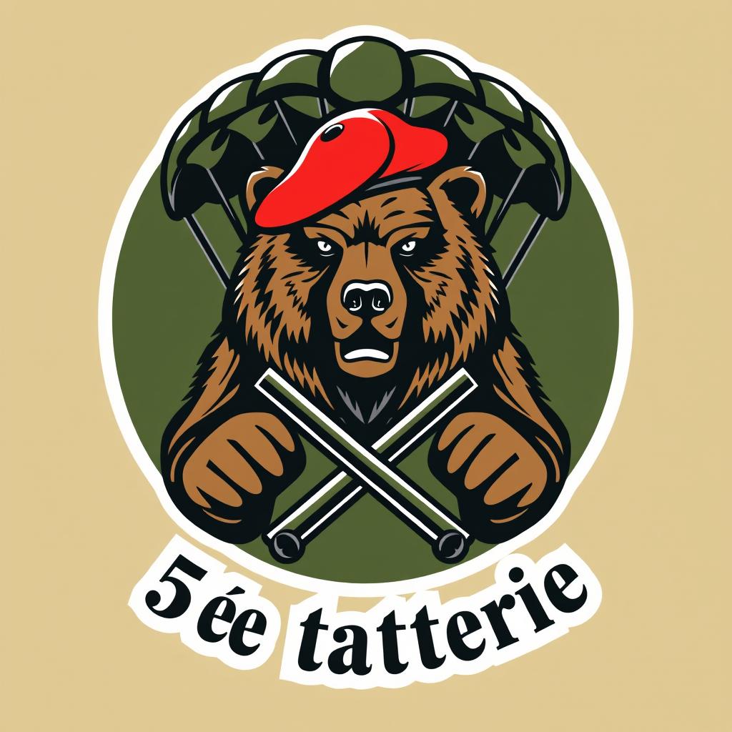 Military Emblem Design: Courageous Bear with Parachute
