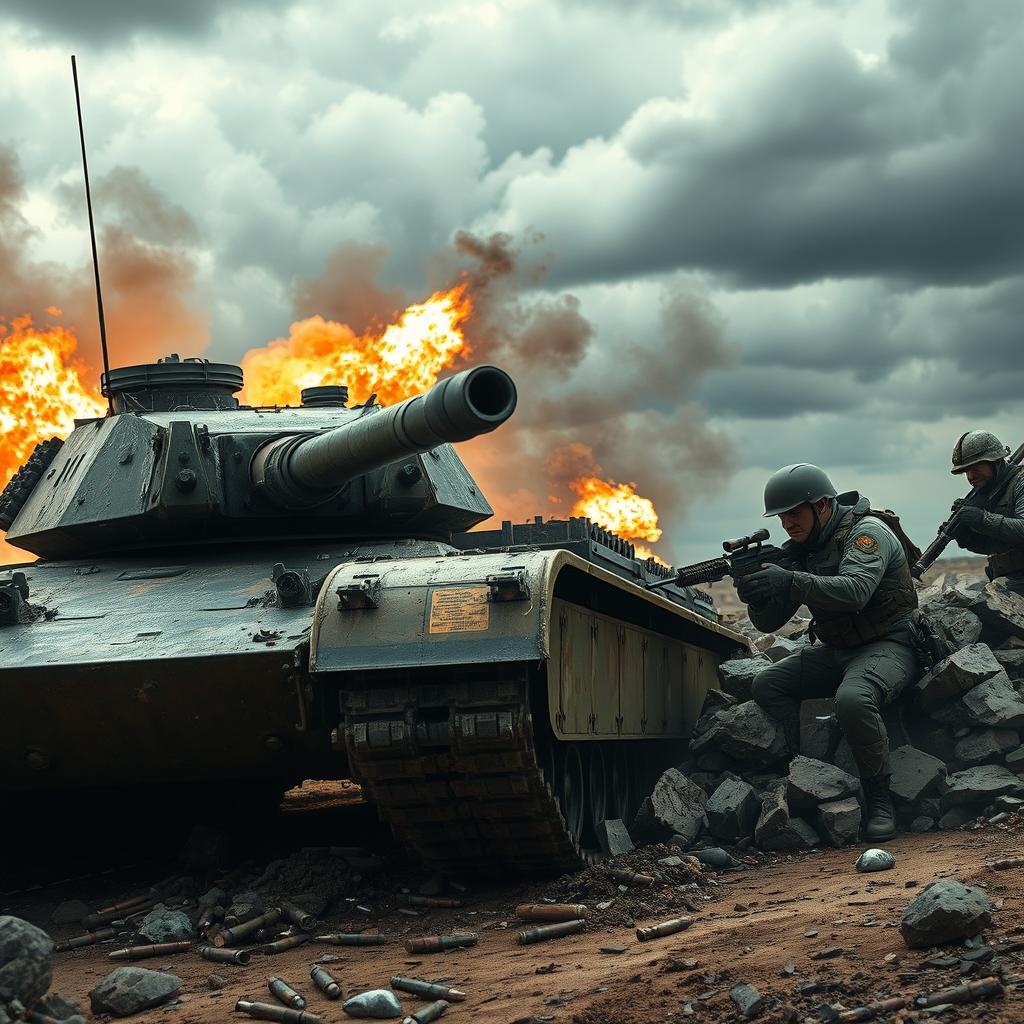 Epic War Scene: Soldier vs Tank - A Battle of Intensity