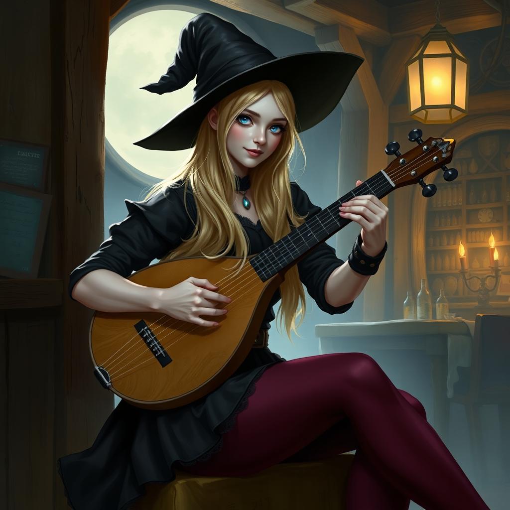Enchanting Female Bard: A Moonlit Tavern Scene