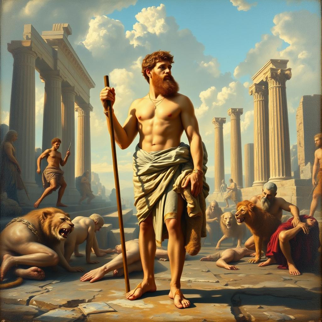 Stoic Strength: Hercules in Mythological Oil Painting