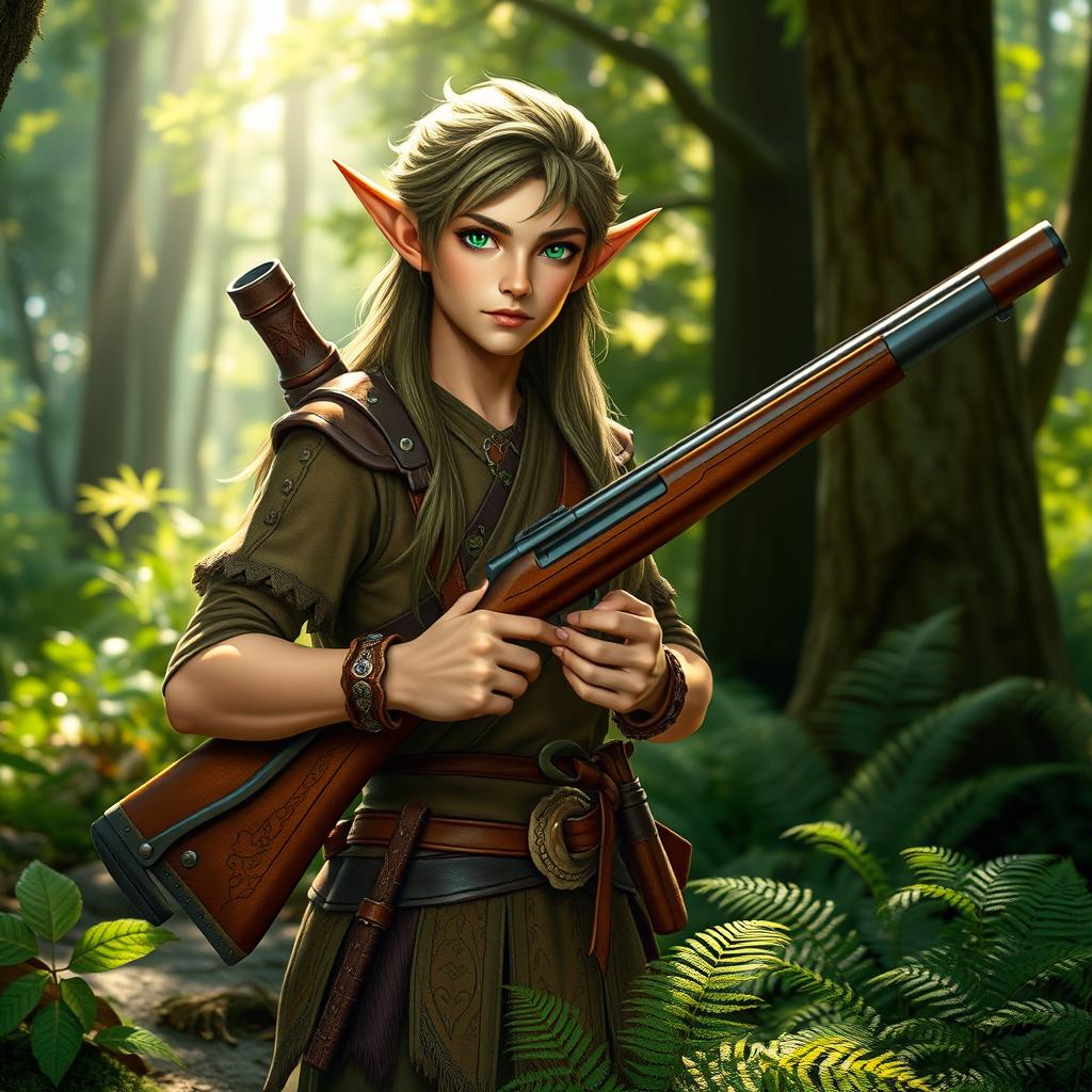 Majestic Wood Elf in Lush Forest - AI Art Creation