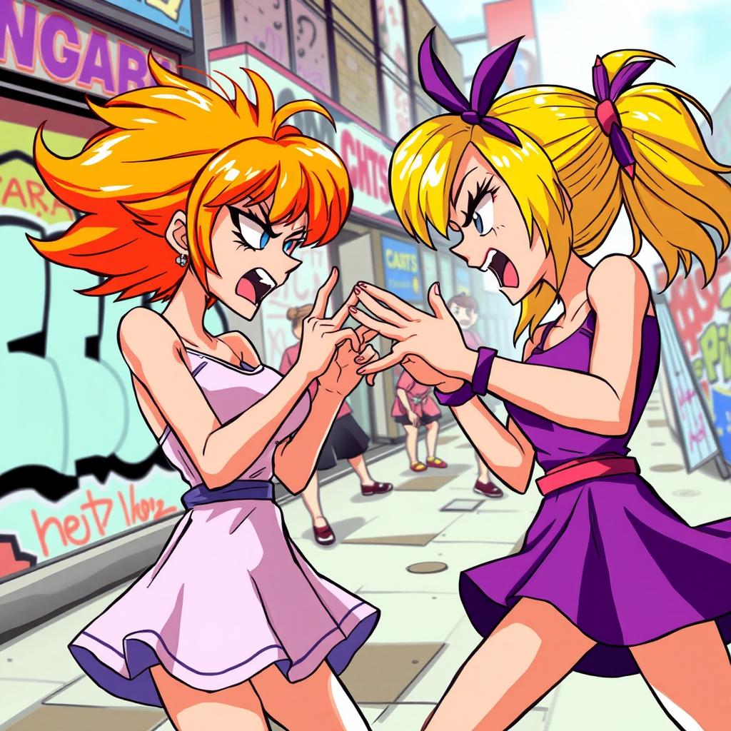 Dynamic Urban Confrontation: A Vibrant Animation Between Two Girls