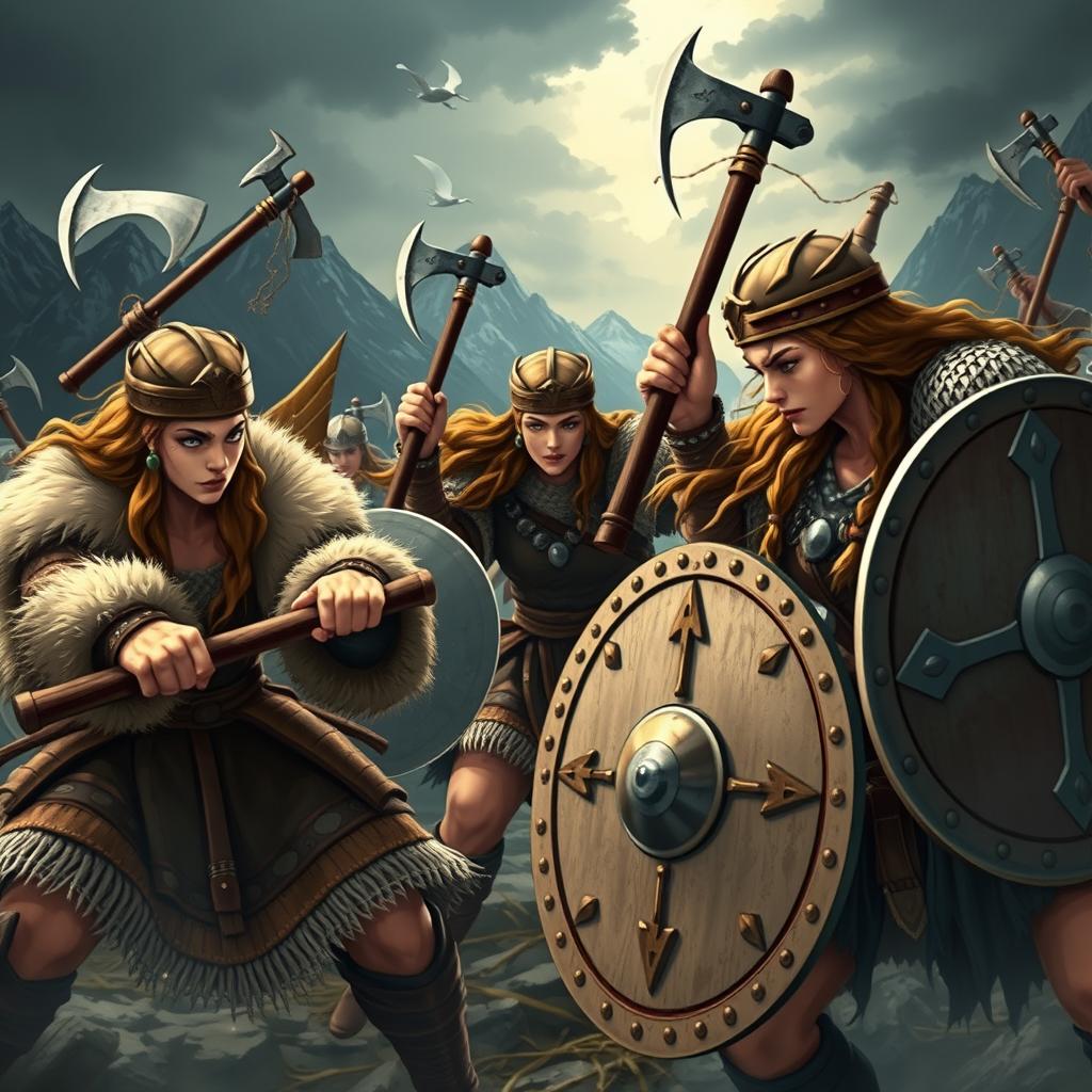 Viking Women: Fierce Warriors in an Epic Battle GIF
