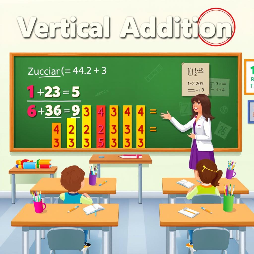 Learn Vertical Addition: Engaging Educational Illustration for Kids