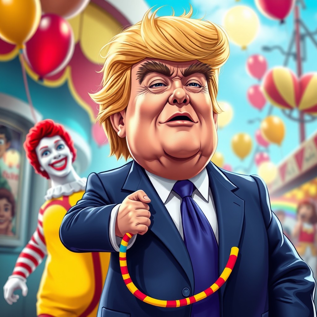 Whimsical Carnival Fun: Trump & Ronald McDonald Adventure