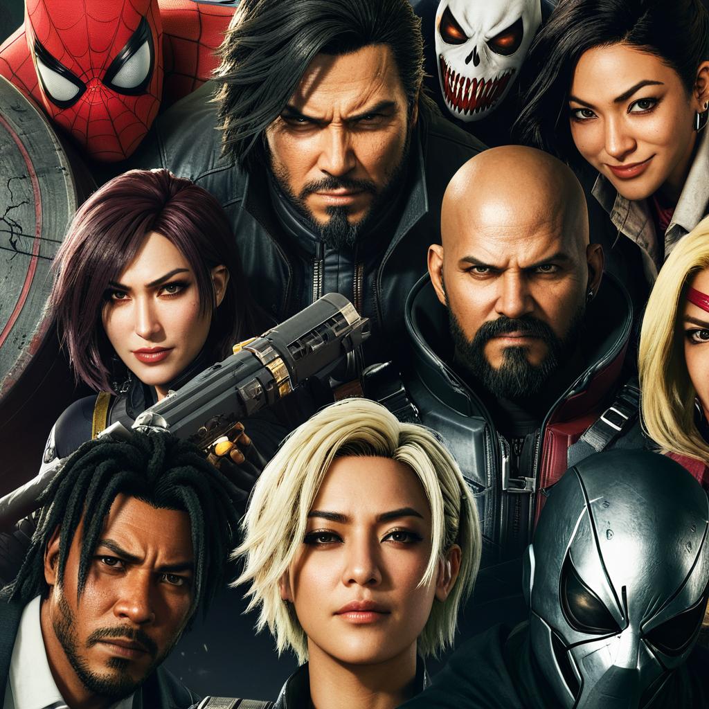 Dynamic Action-Packed Portrait of Iconic Video Game Characters