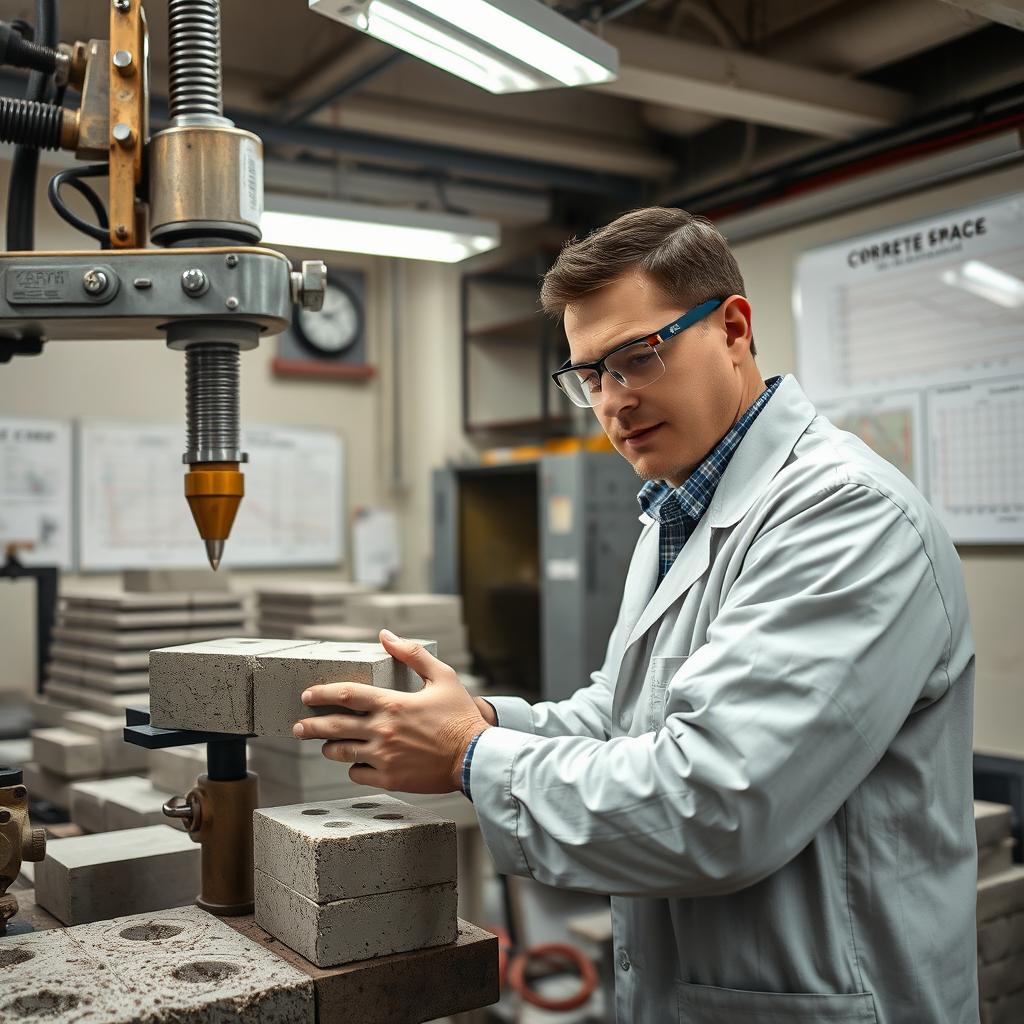 Civil Engineer Testing Concrete Samples in Advanced Lab