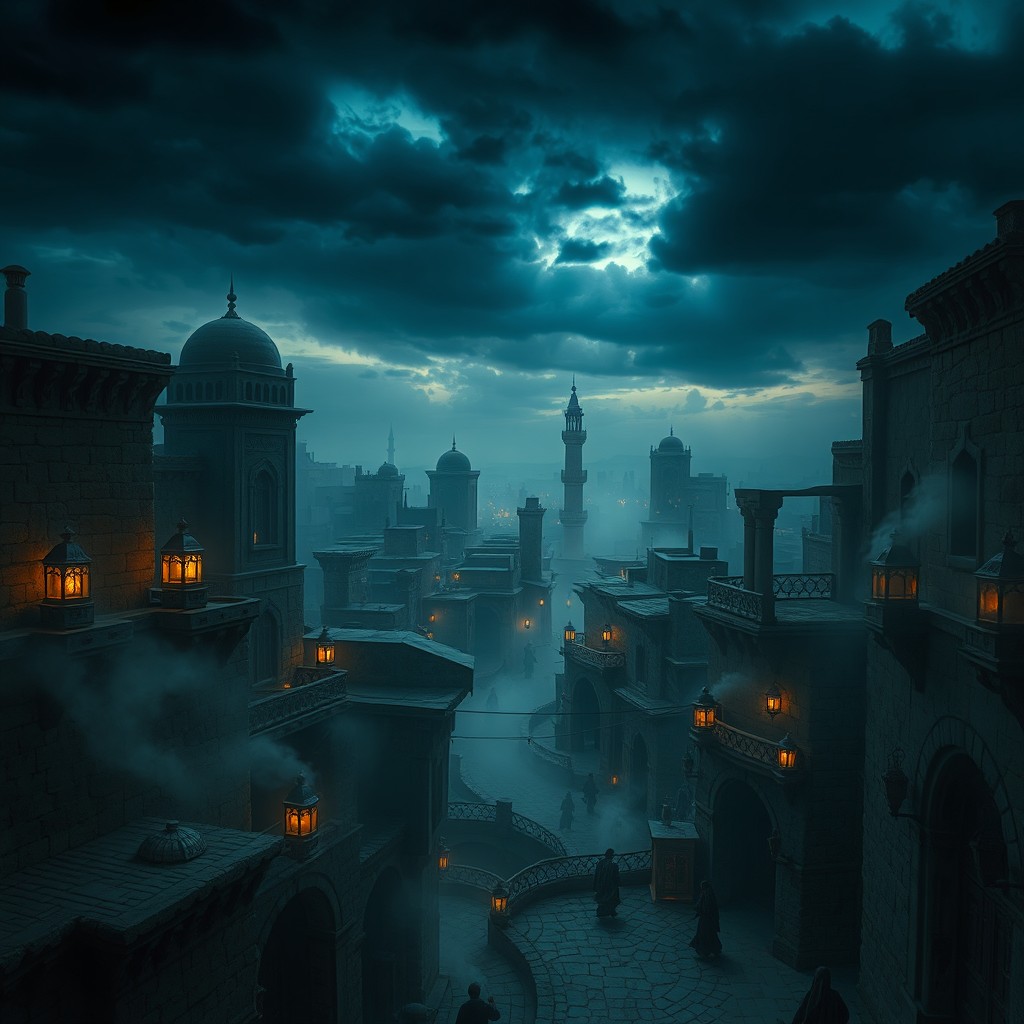 Enigmatic Middle Eastern City: A Dark Fantasy Aesthetic