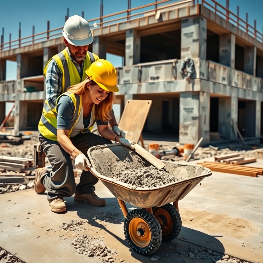 Teamwork in Construction: Pouring Concrete with Precision