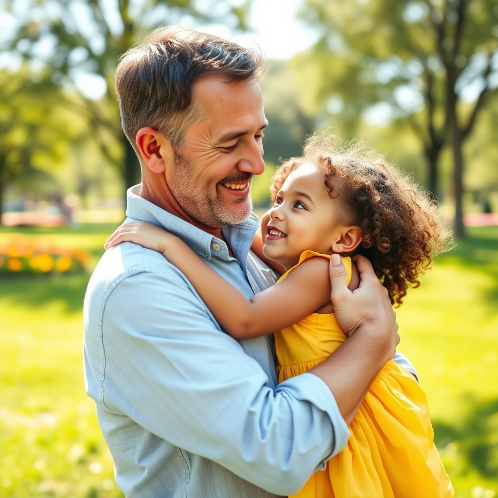 Heartwarming Father-Daughter Embrace in Sunny Park