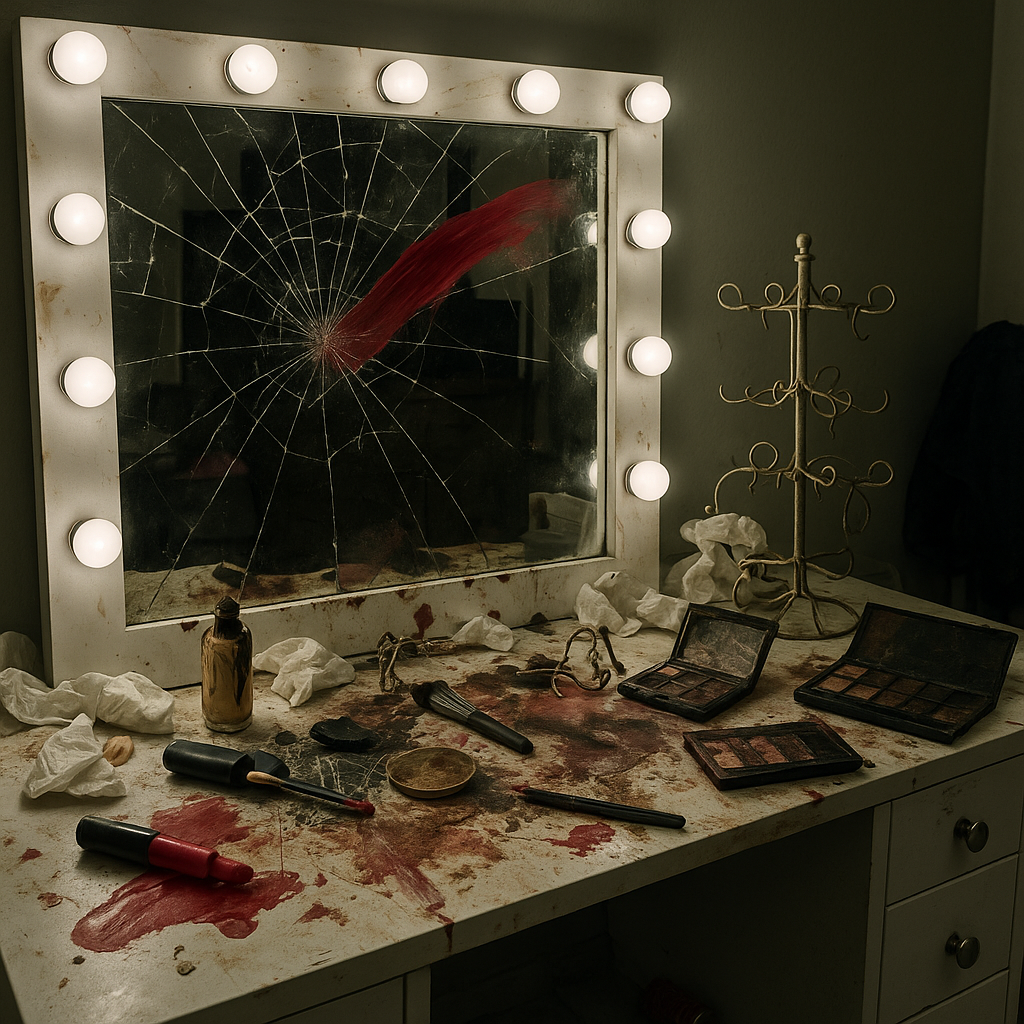 Chaos in Reflection: A Shattered Vanity Mirror Scene