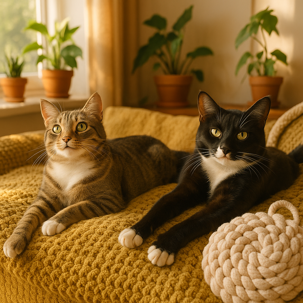 Playful Cats in a Cozy Indoor Scene | Idyllic AI Art