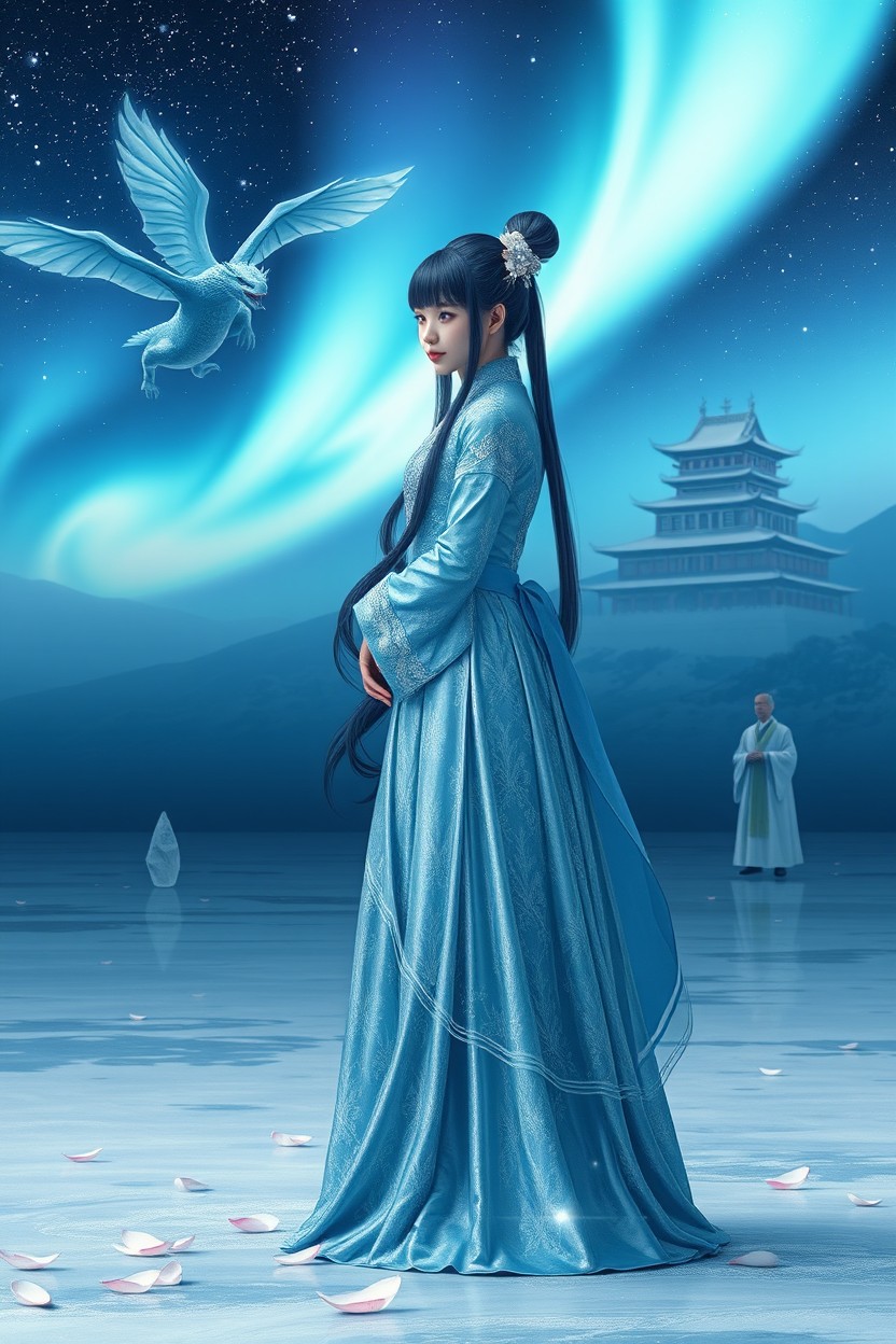 Enchanting Chinese Princess on a Frozen Lake: A Magical Night