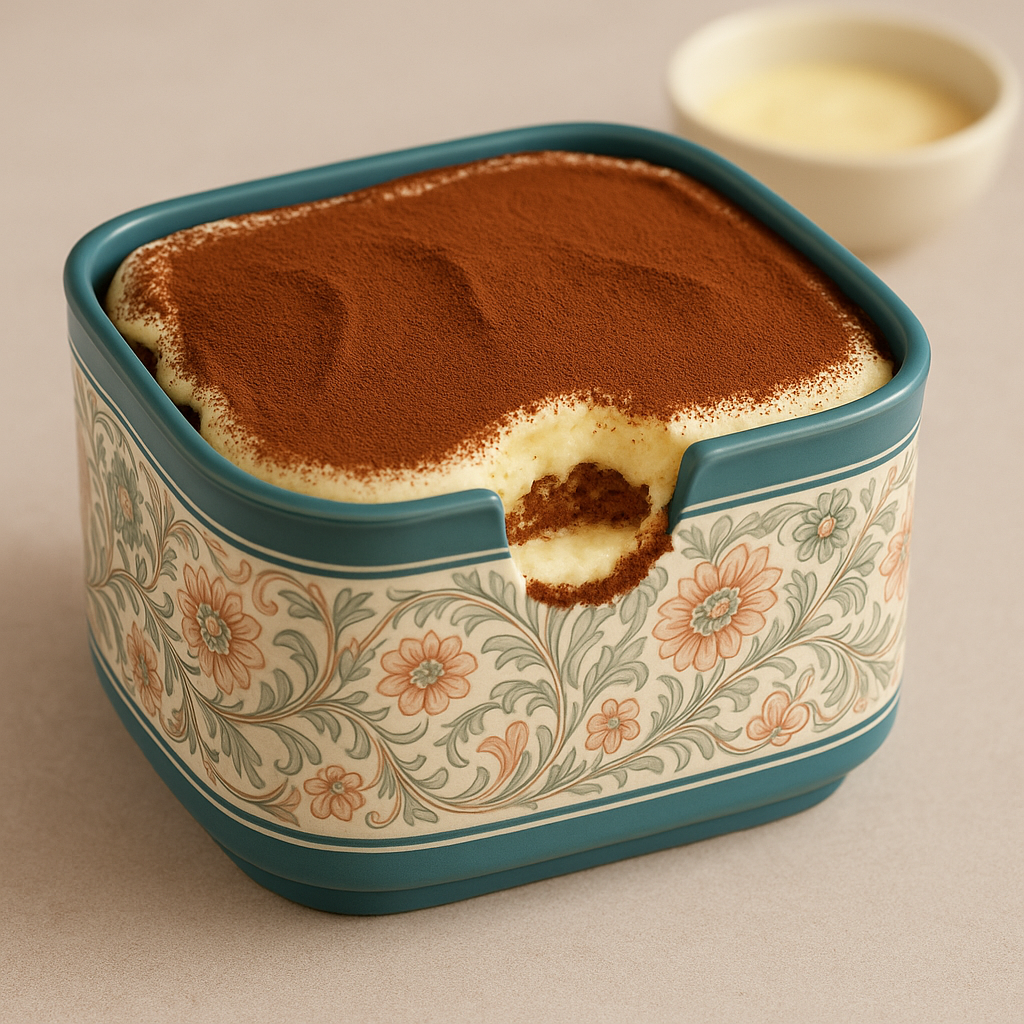 Exquisite Tiramisu in Ornate Container | A Visual Delight