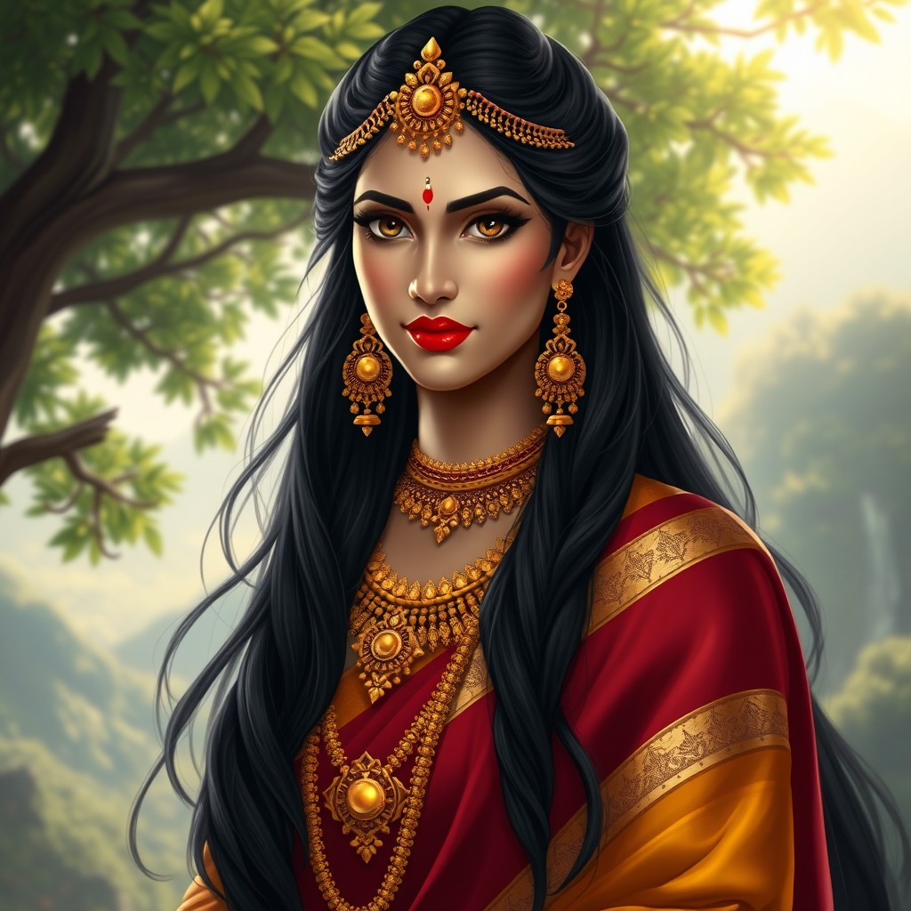 Stunning Portrait of Kunti: The Regal Queen of Indian Mythology