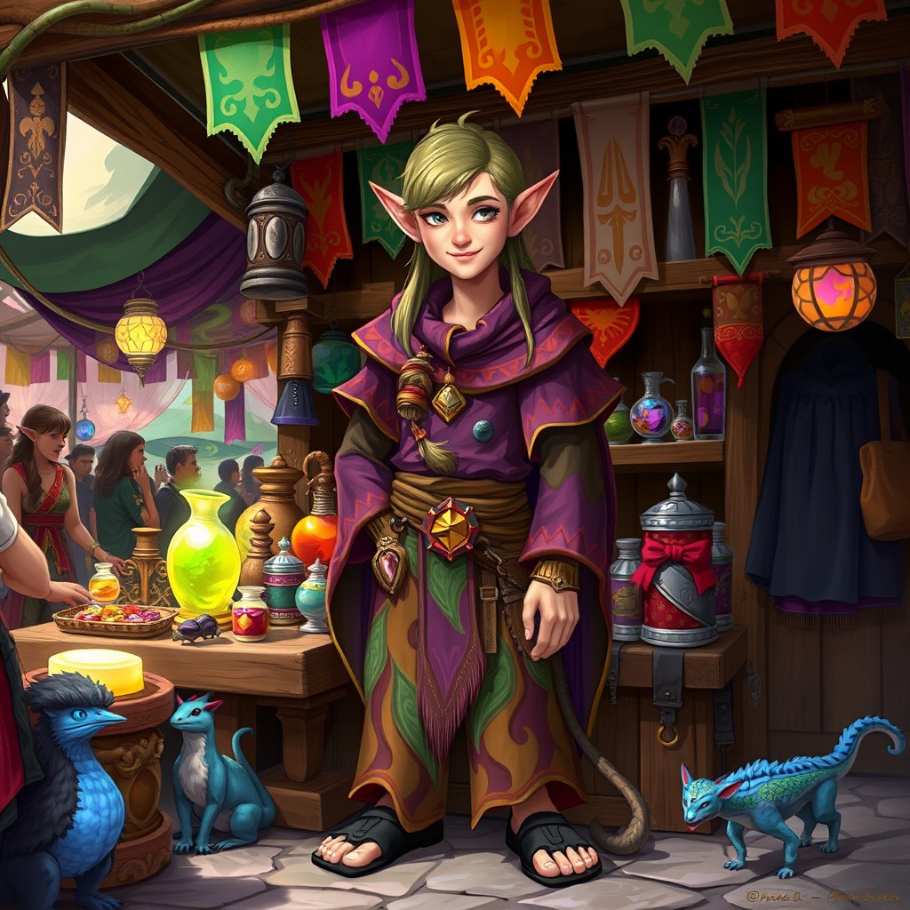 Captivating Fantasy Market: Meet the Semi-Elf Merchant