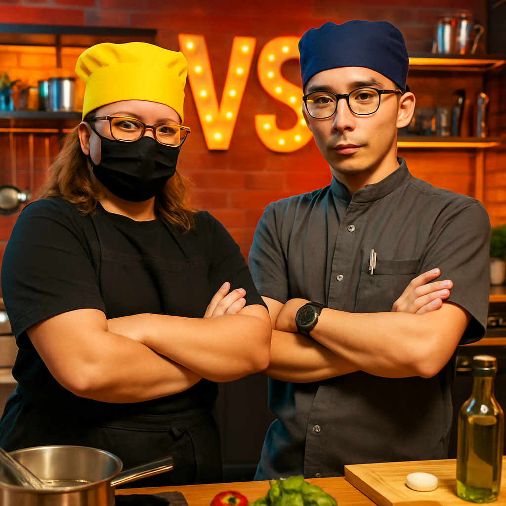 Dynamic Chef Competition Scene - Culinary Art in Action