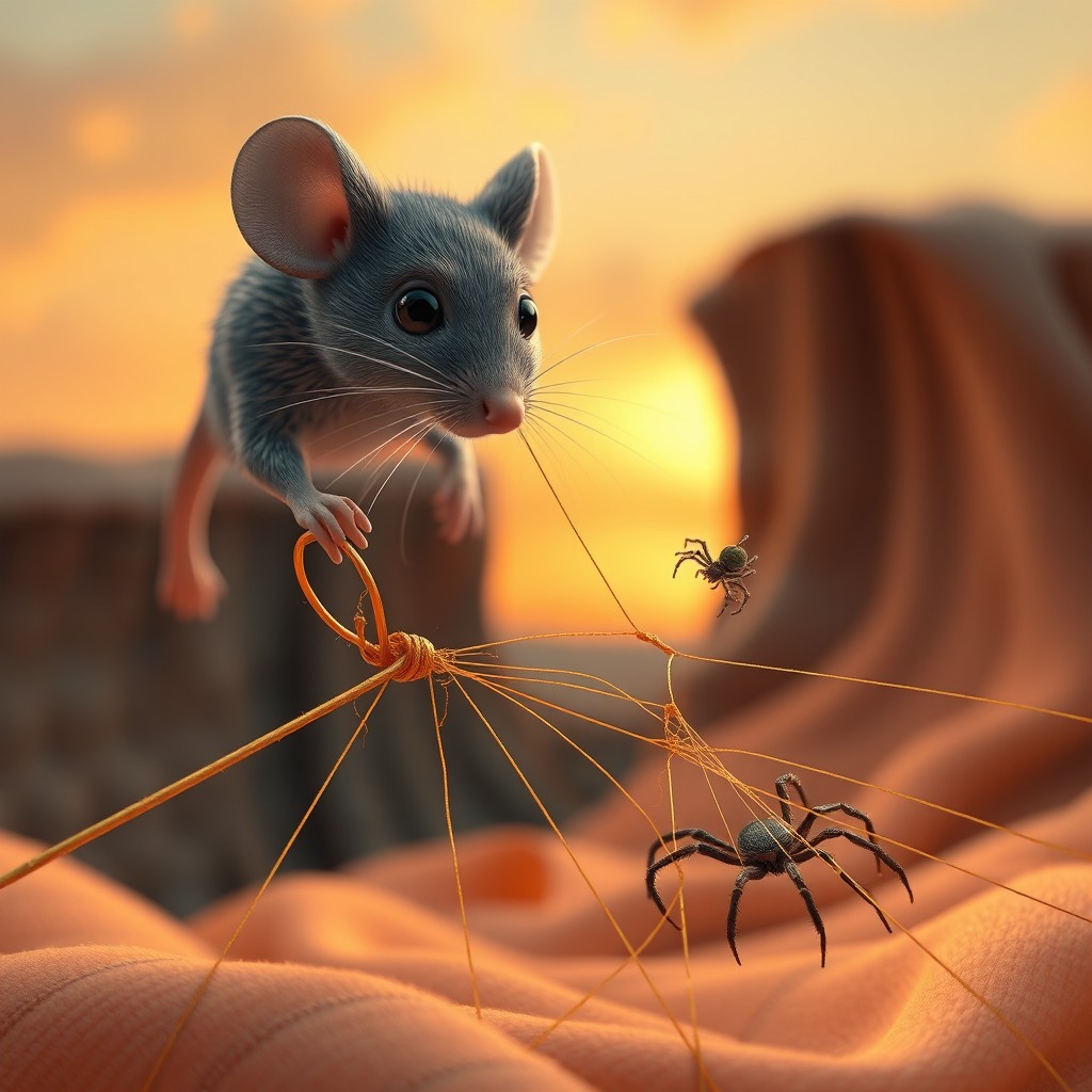 Hyper-Realistic 3D Animation: Mouse and Spider in a Dreamlike World
